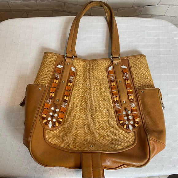 Cole Haan | Bags | Cole Haan Sydney Straw Handbag Embellished Jewels ...
